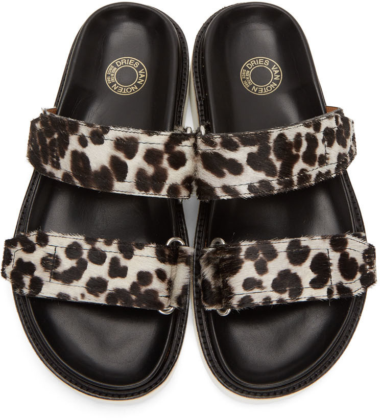 Dries Van Noten Grey & Black Cheetah Print Sandals Dries Van Noten