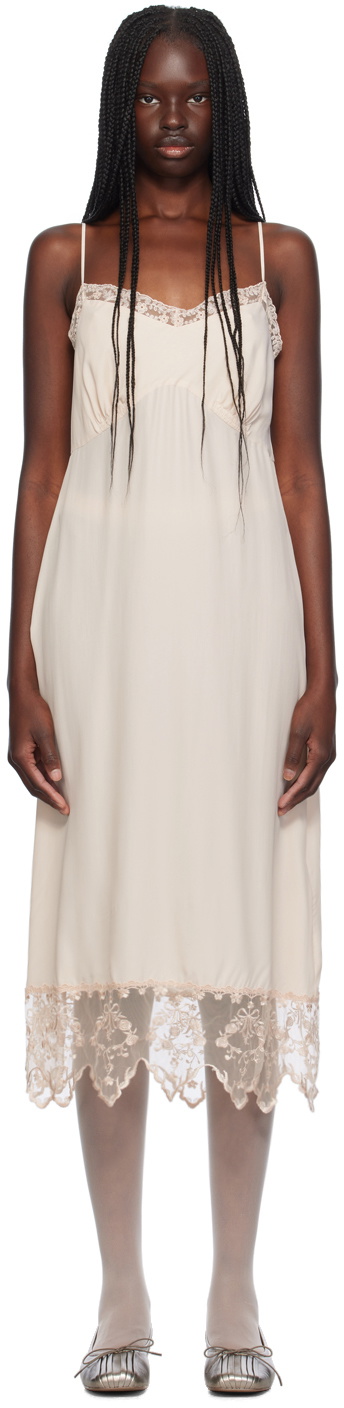 Simone Rocha Beige Deep Lace Trim Slip Midi Dress Simone Rocha