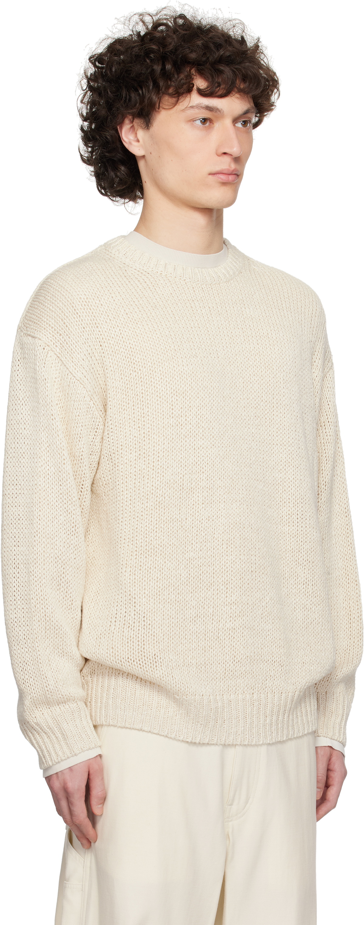 YLÈVE Off-White European Linen Silk Basque Knit Sweater YLÈVE