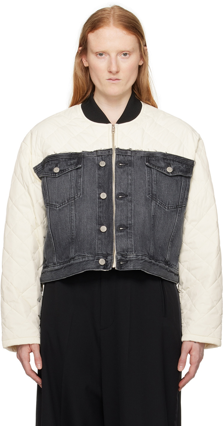 MM6 Maison Margiela Off-White & Black Paneled Denim Bomber Jacket MM6 ...
