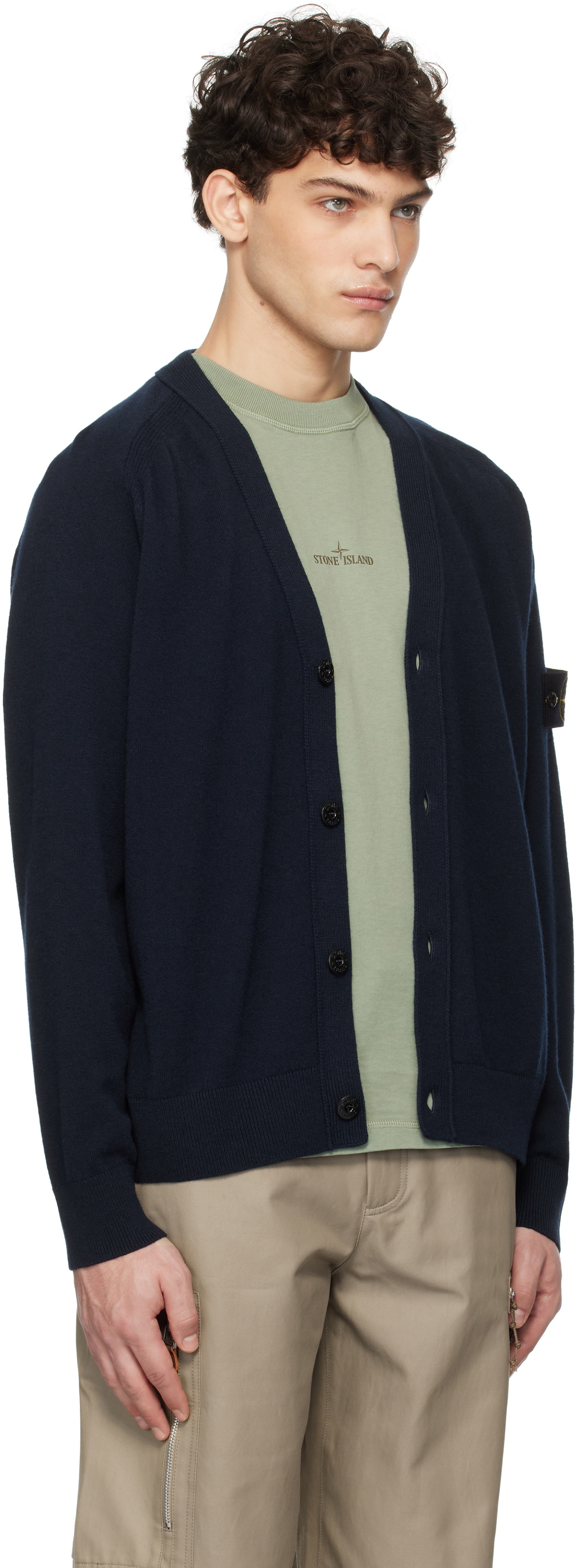 Stone Island Navy Light RWS Geelong Wool Cardigan Stone Island