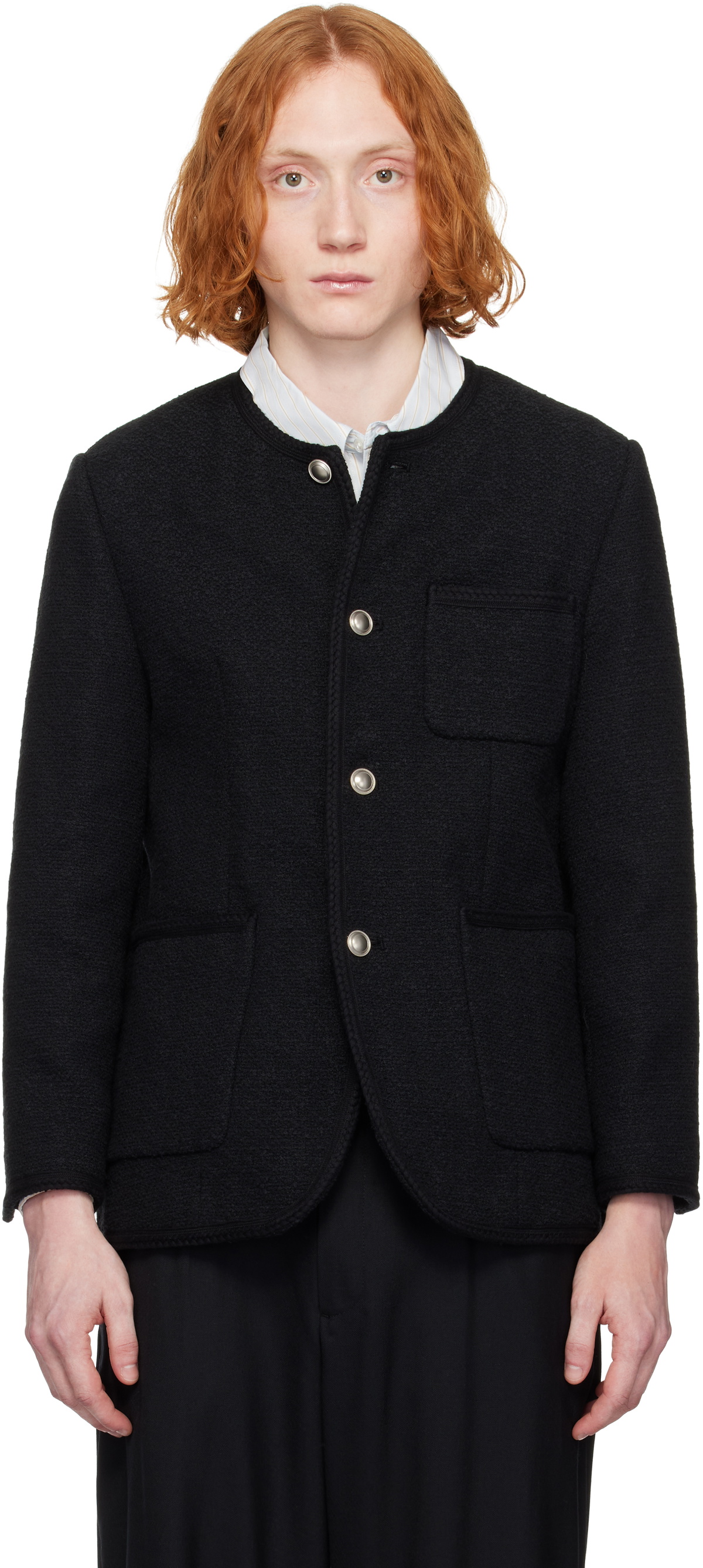 Dunst Black Collarless Tweed Jacket Dunst