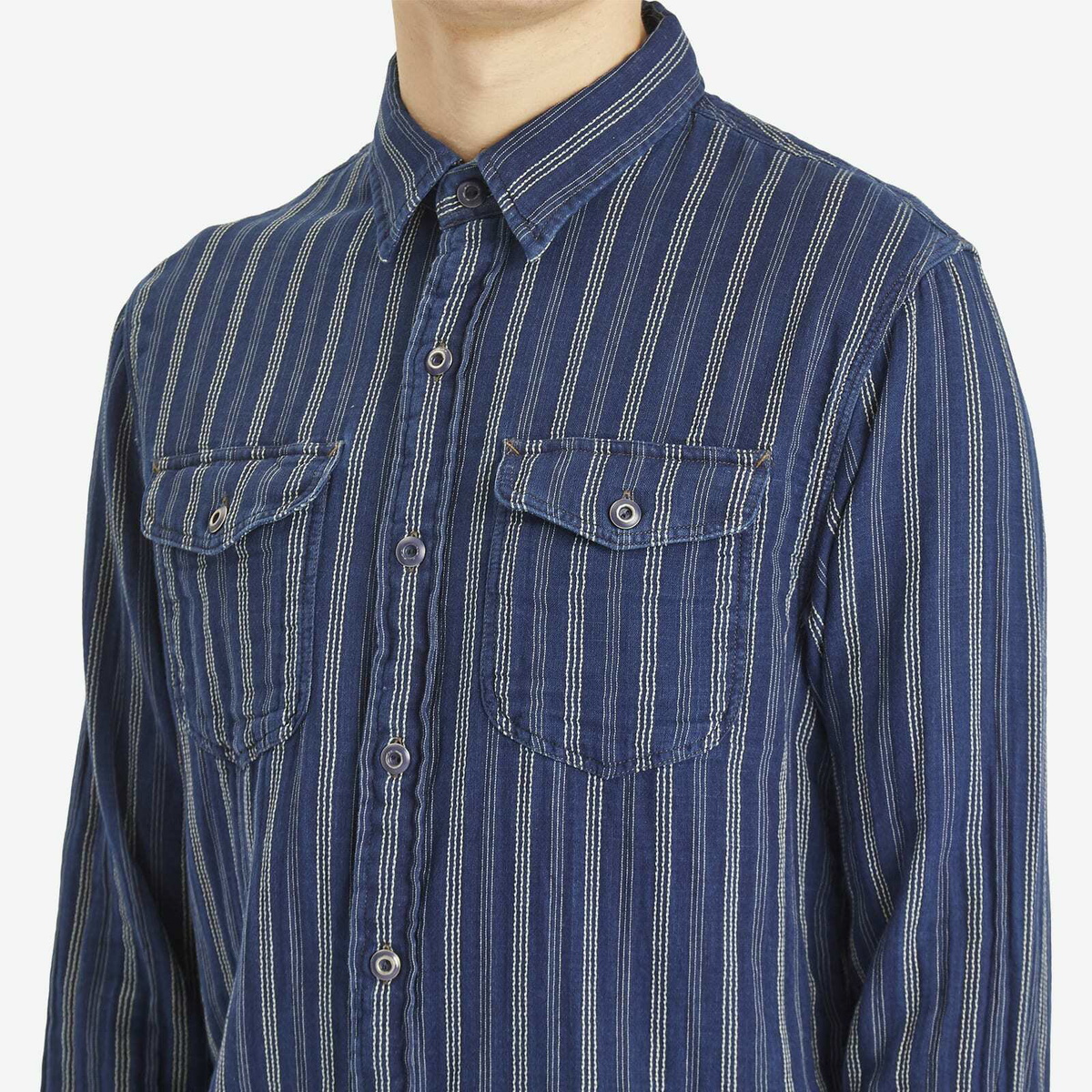 RRL Men's Indigo Stripe Shirt in Rl-744 Indigo Stripe/Check RRL