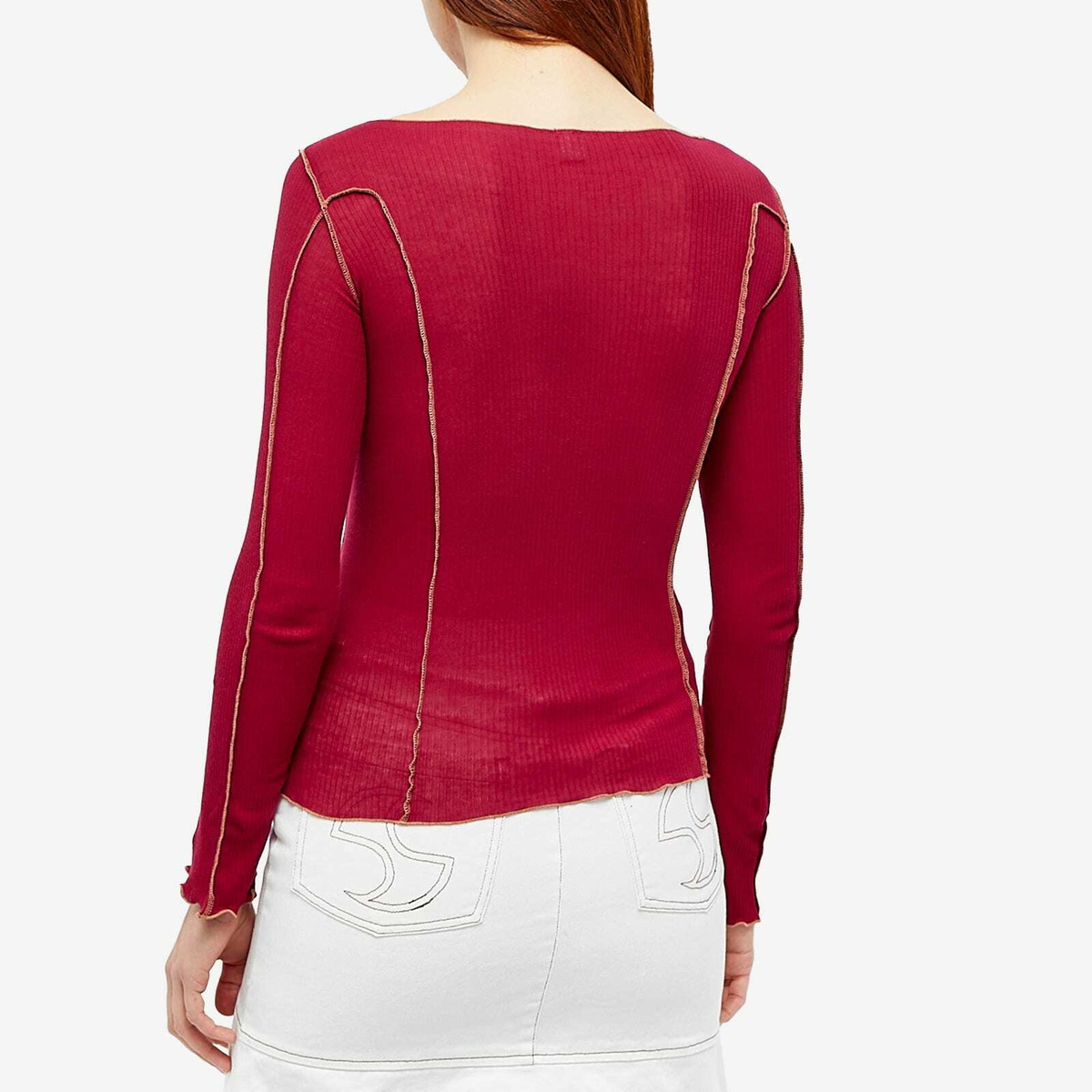 Baserange Women's Long Sleeve Omato T-Shirt in Burned Red Baserange