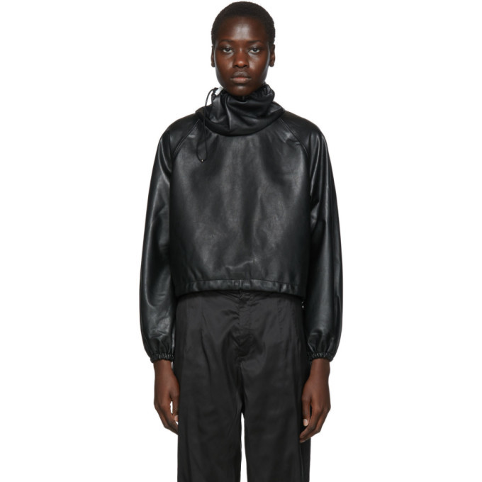 Markoo Black Vegan Leather Big Neck Turtleneck Markoo