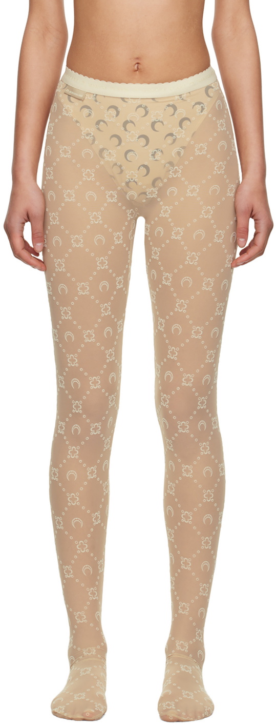 Marine Serre Beige Monogram Tights Marine Serre