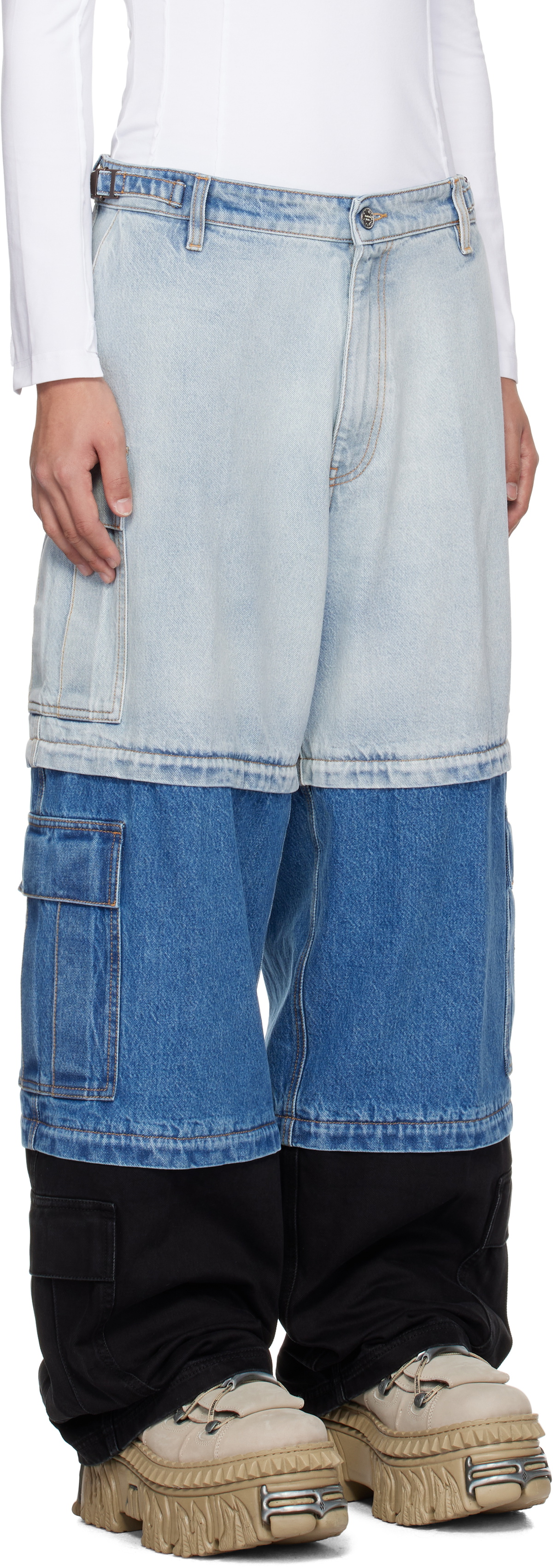 VETEMENTS Blue & Black Runway Deconstructed Cargo Pants Vetements