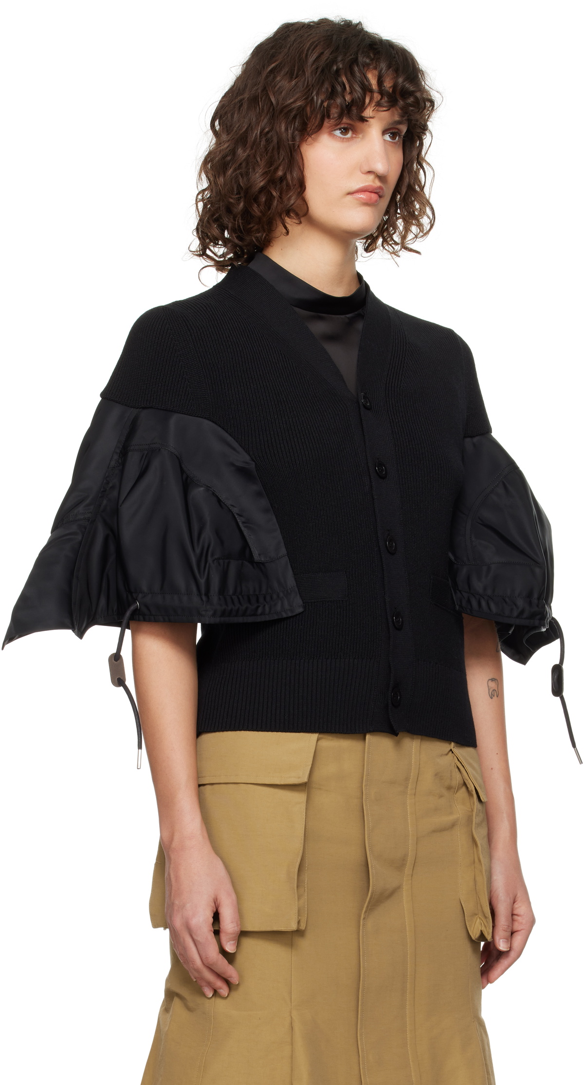 sacai Black Nylon Twill & Knit Cardigan Sacai