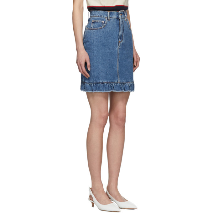 MSGM Blue Denim Ruffled Miniskirt MSGM