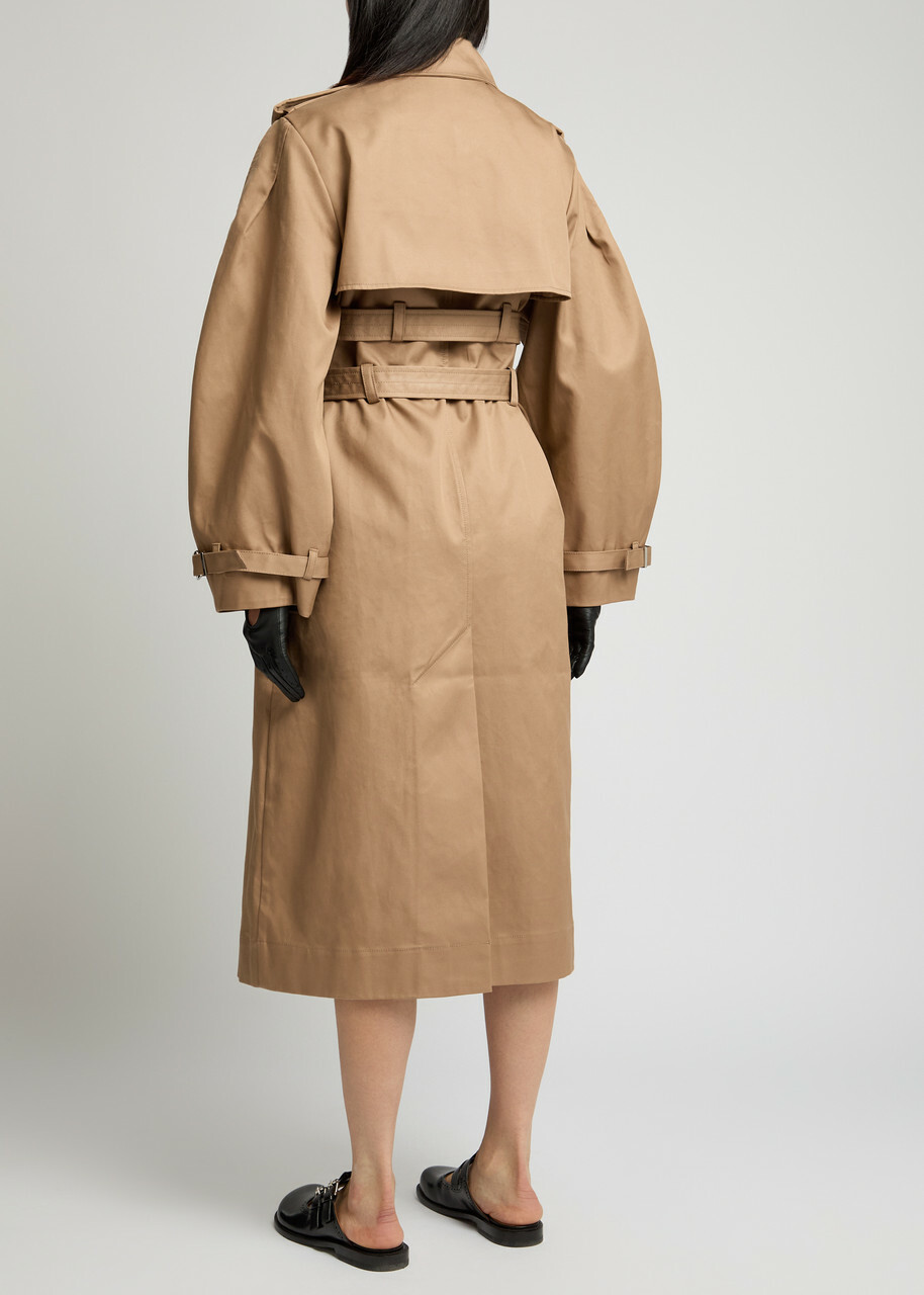 Ganni Belted Cotton Trench Coat Beige GANNI