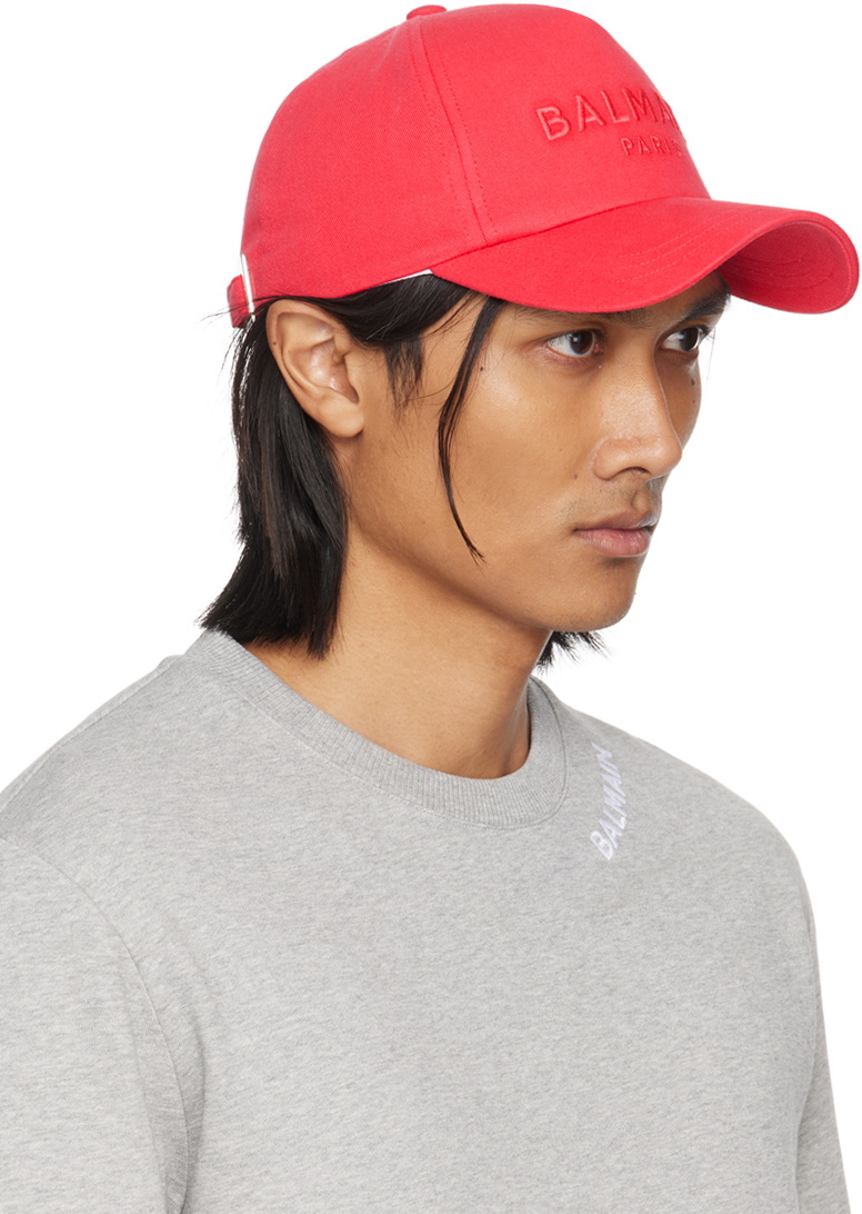 Balmain Red Embroidered Cap Balmain