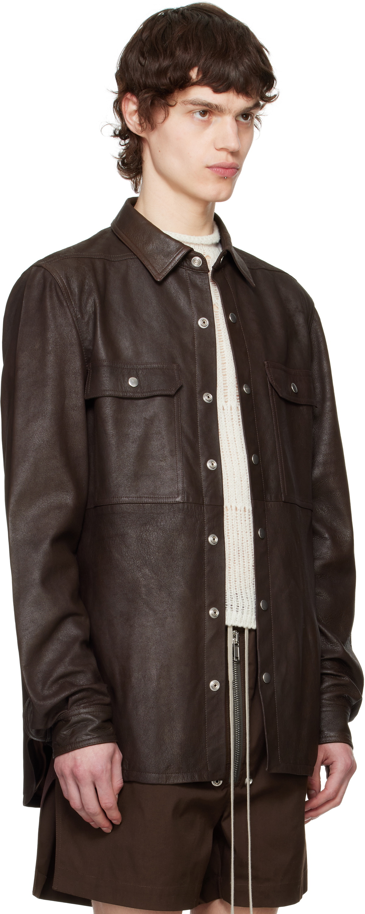 Rick Owens Brown Hollywood Outershirt Leather Jacket Rick Owens