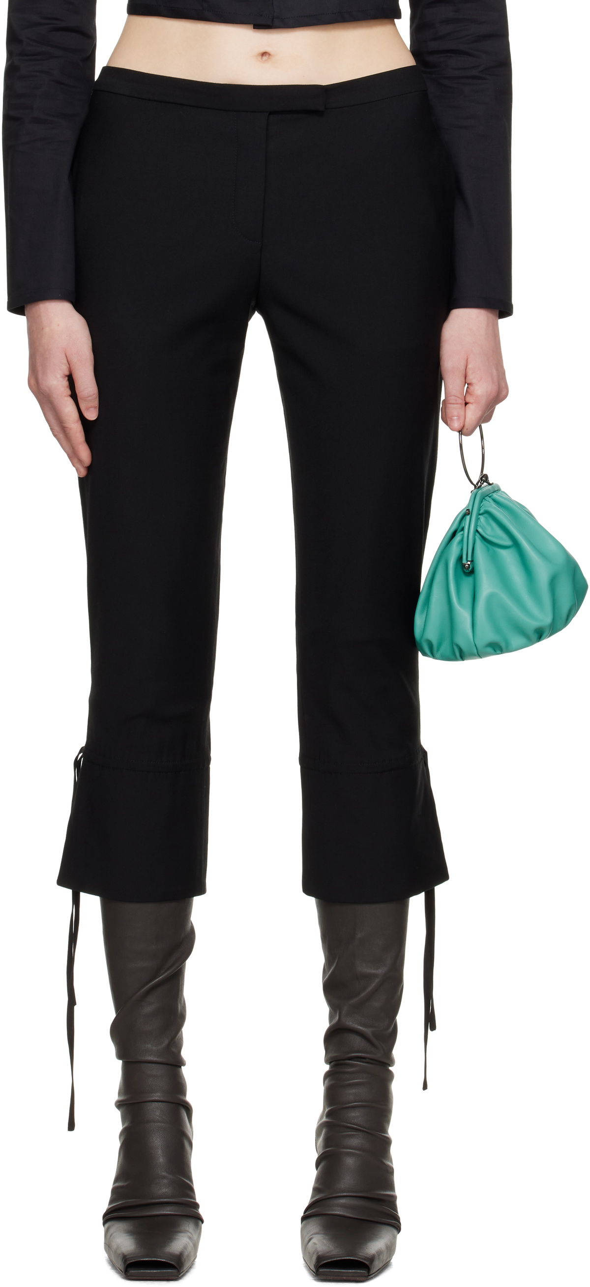 COLLEEN ALLEN Black Stretch Wool Capri Trousers COLLEEN ALLEN