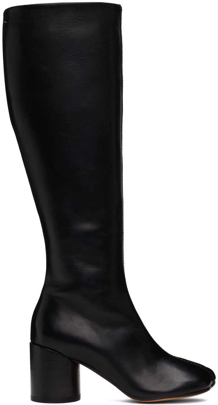 MM6 Maison Margiela Black Stitch-Out Leather Tall Boots MM6 Maison Margiela