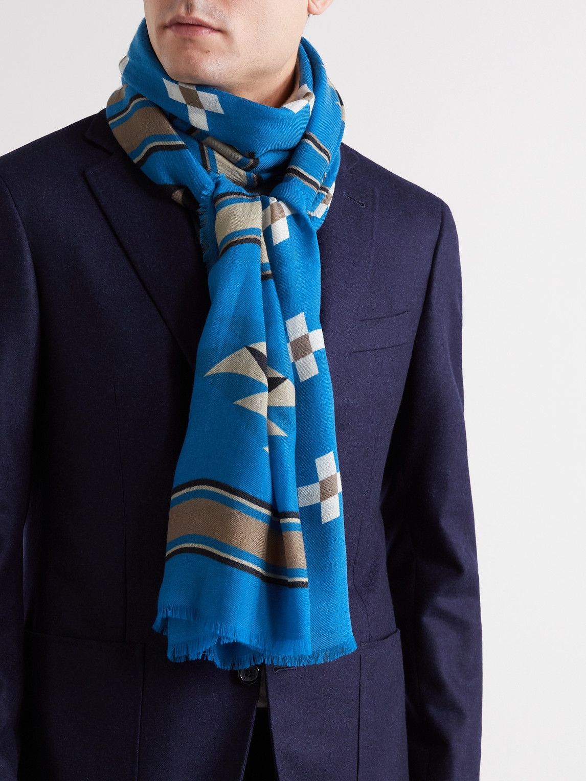 Rubinacci - Fringed Printed Cashmere Scarf Rubinacci