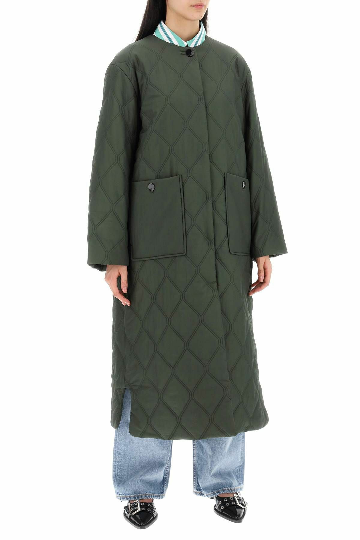 GANNI quilted midi coat Green GANNI