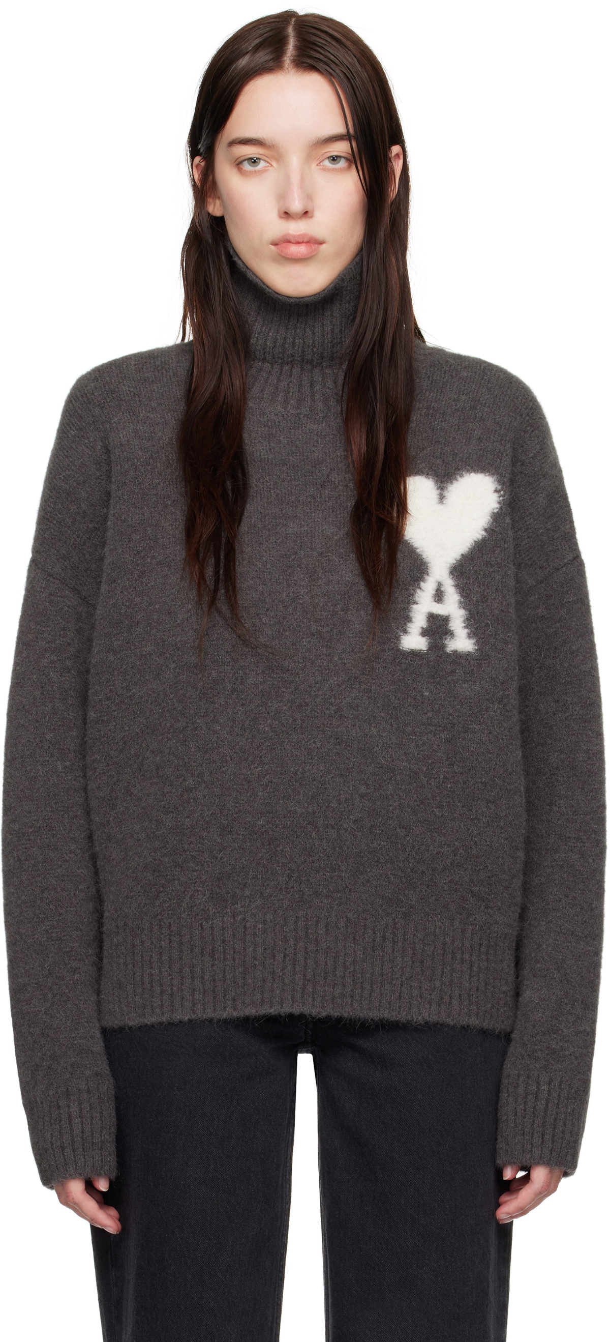 AMI Paris Gray Ami de Coeur Turtleneck AMI