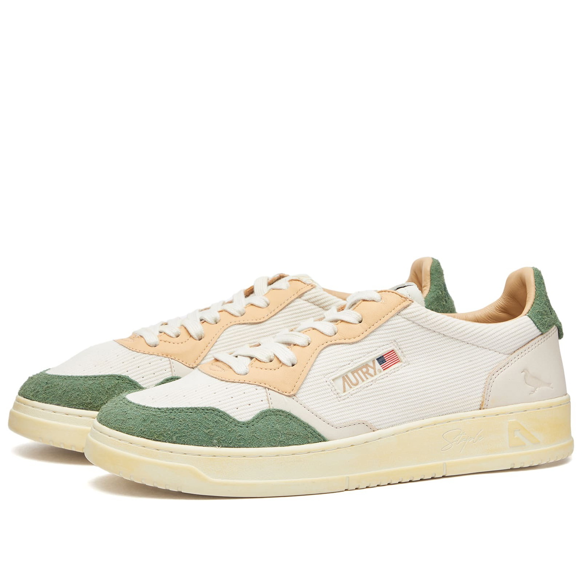 Autry Men's x Staple 01 Low Sneakers in White/Green/Orange Autry