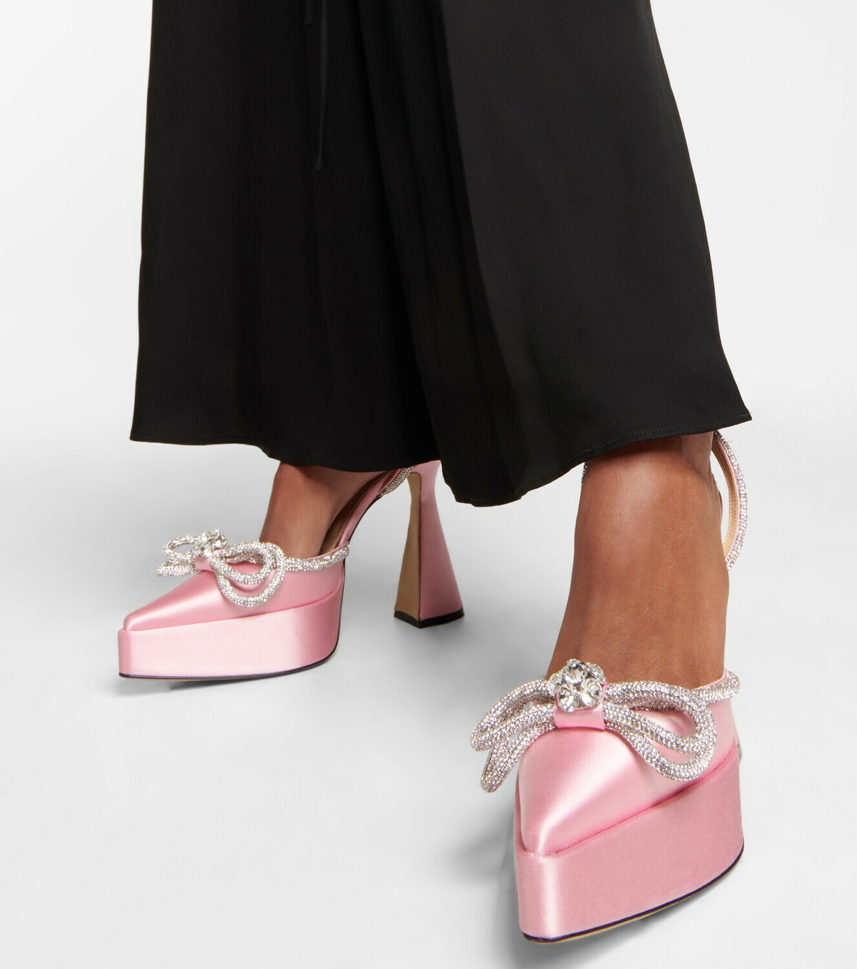 Mach & Mach - Double Bow embellished satin platform pumps MACH & MACH