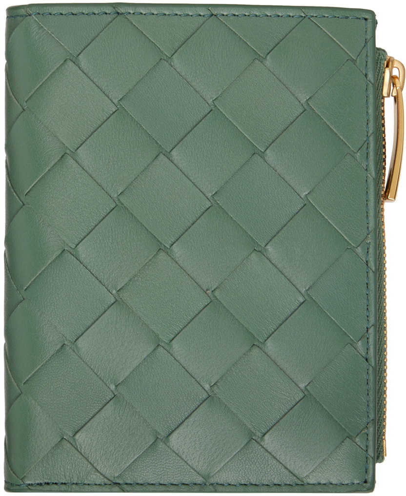 Bottega Veneta Green Small Intrecciato Bi-Fold Wallet Bottega Veneta