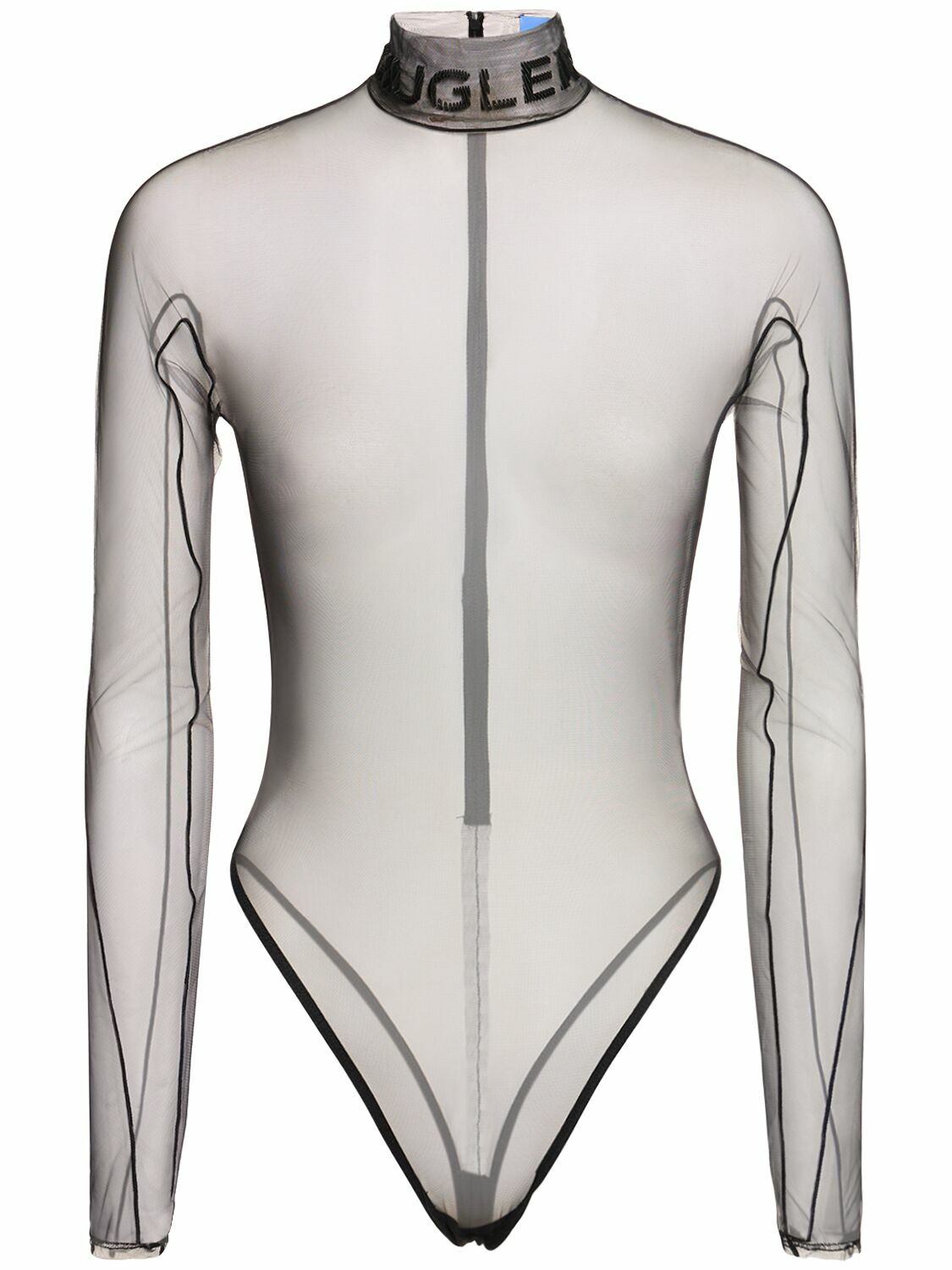 MUGLER - Sheer Tulle Turtleneck Bodysuit Mugler
