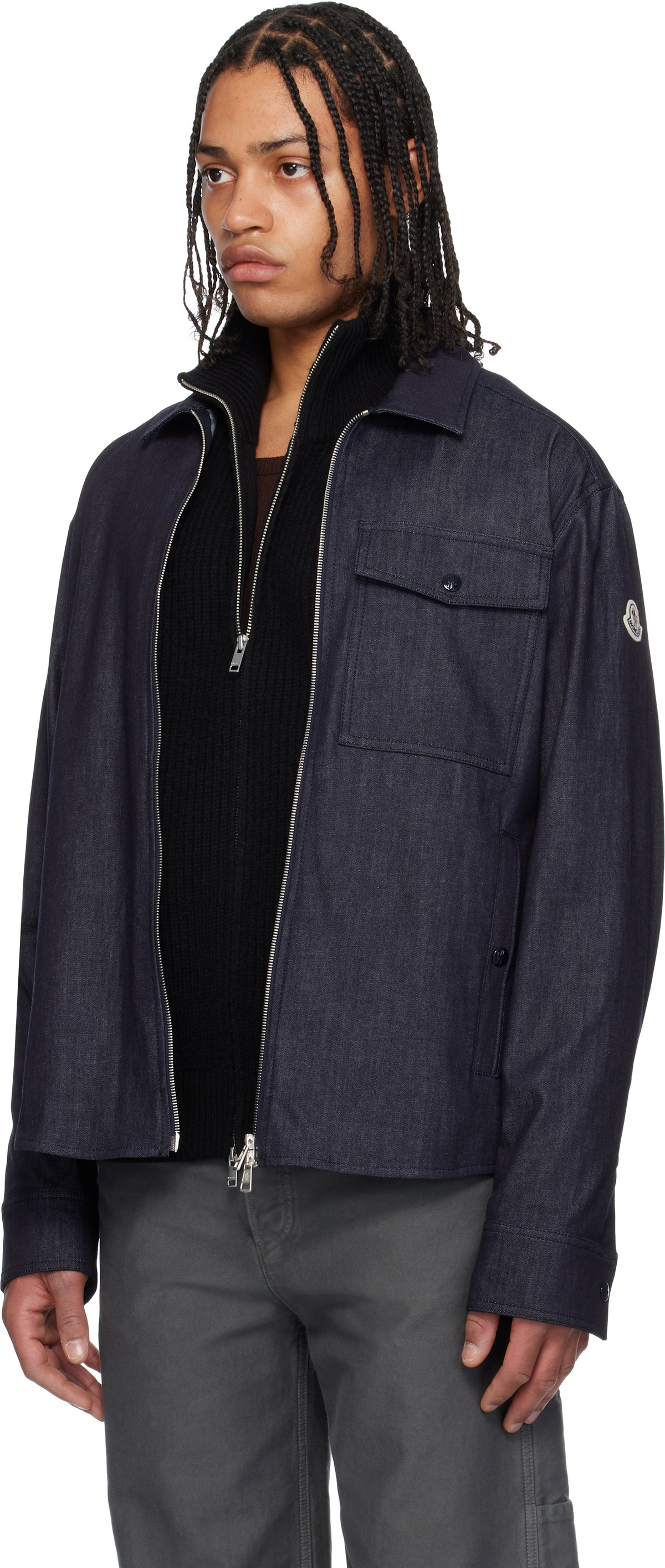 Moncler Blue Long Sleeve Zip-Up Denim Jacket Moncler