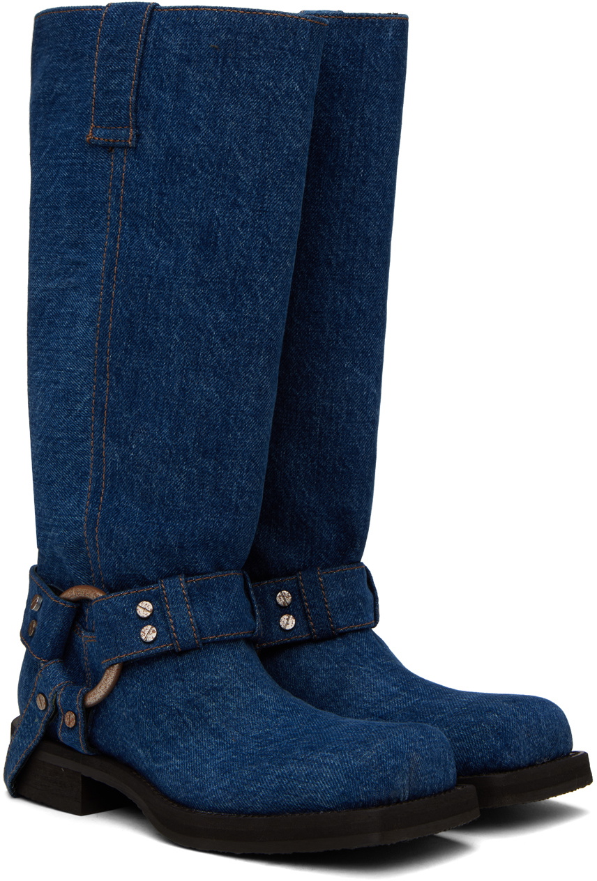 Acne Studios Blue Buckle Denim Boots Acne Studios