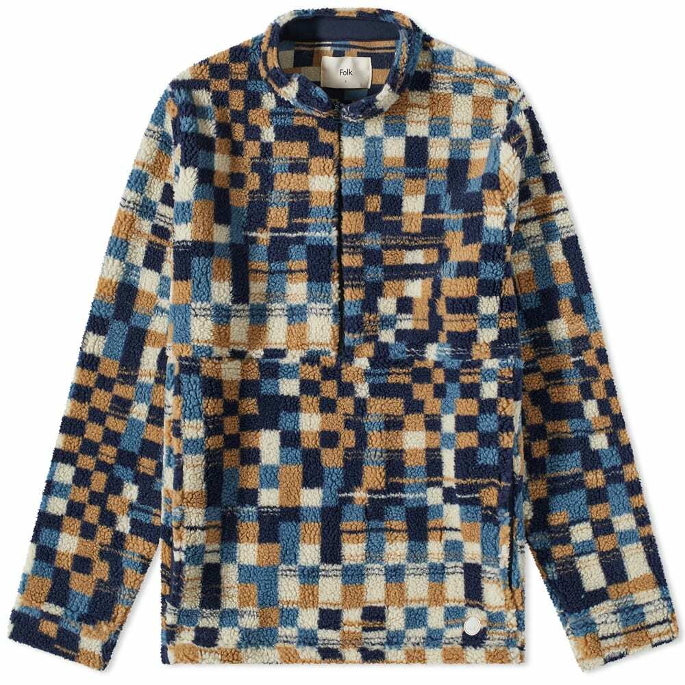 Folk Men's Funnel Fleece in Warp Checkerboard Folk