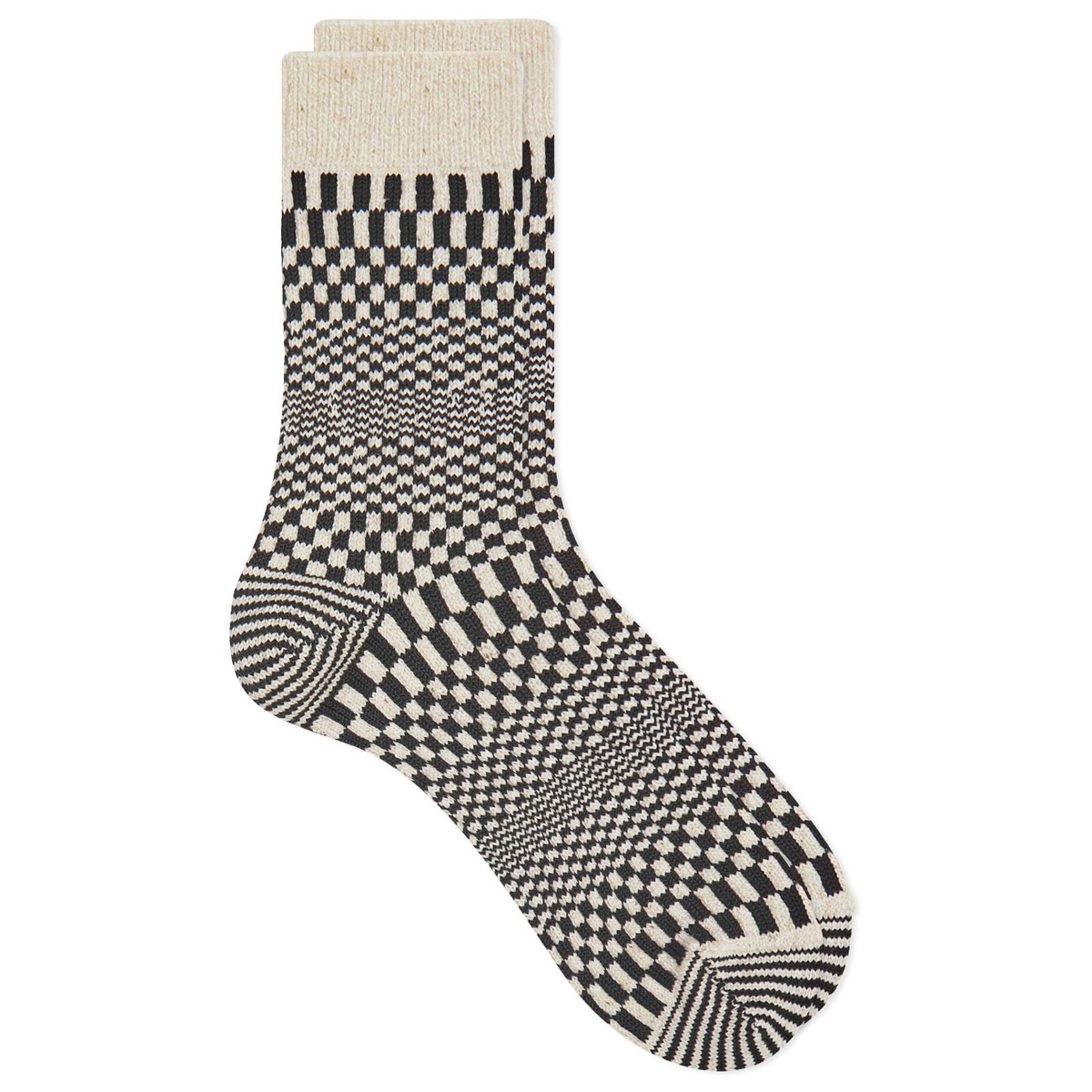 RoToTo Warped Checker Crew Sock in Black RoToTo