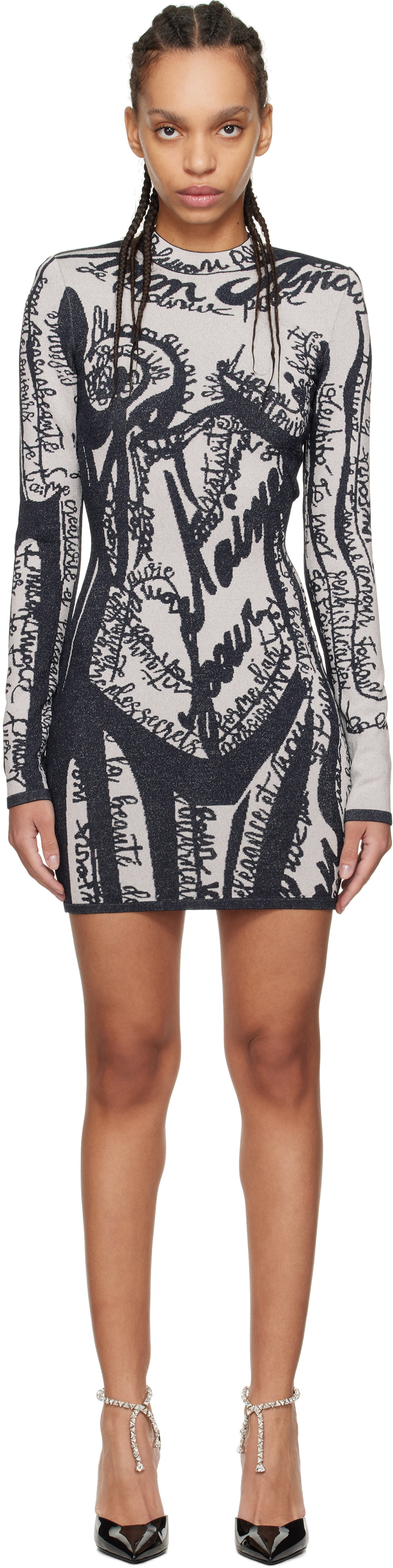 Balmain Navy & White Body Motif Minidress Balmain