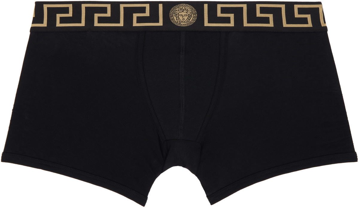Versace Two-Pack Black & Gray Greca Border Long Boxer Briefs Versace