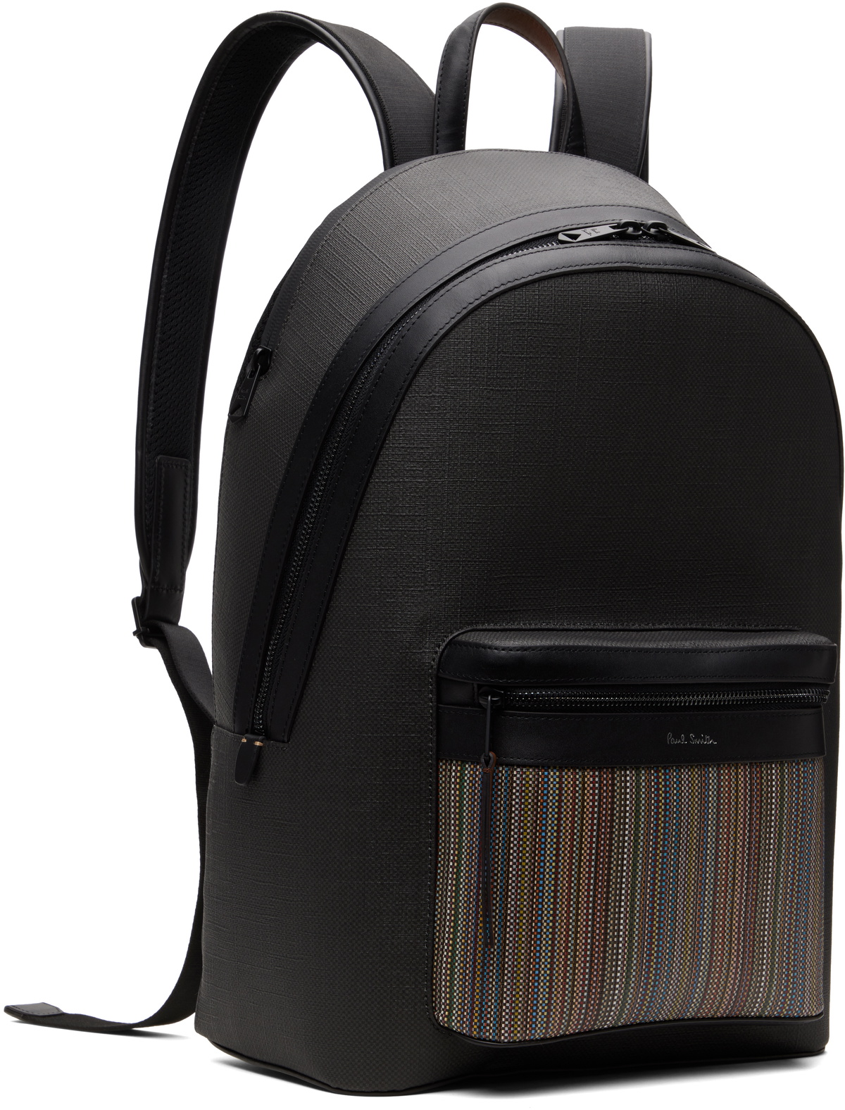 Paul Smith Black Coated Canvas Signature Stripe Pocket Backpack Paul Smith