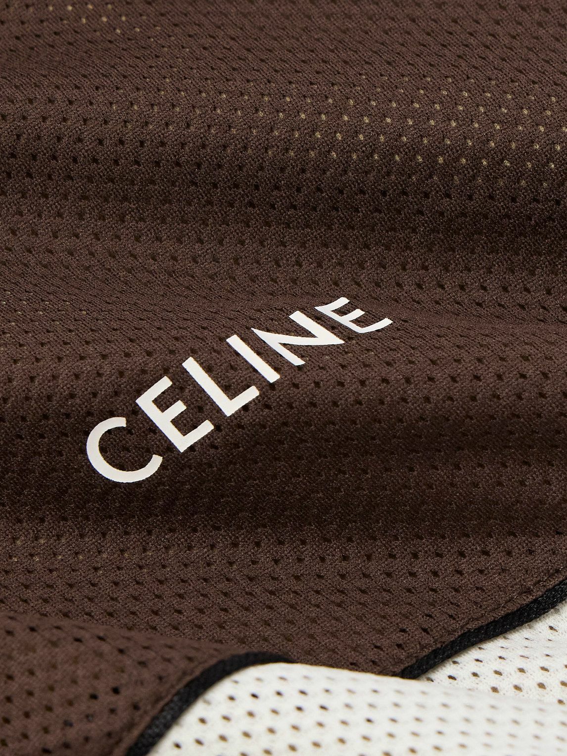 CELINE - Logo-Print Colour-Block Mesh Track Jacket - Brown Celine