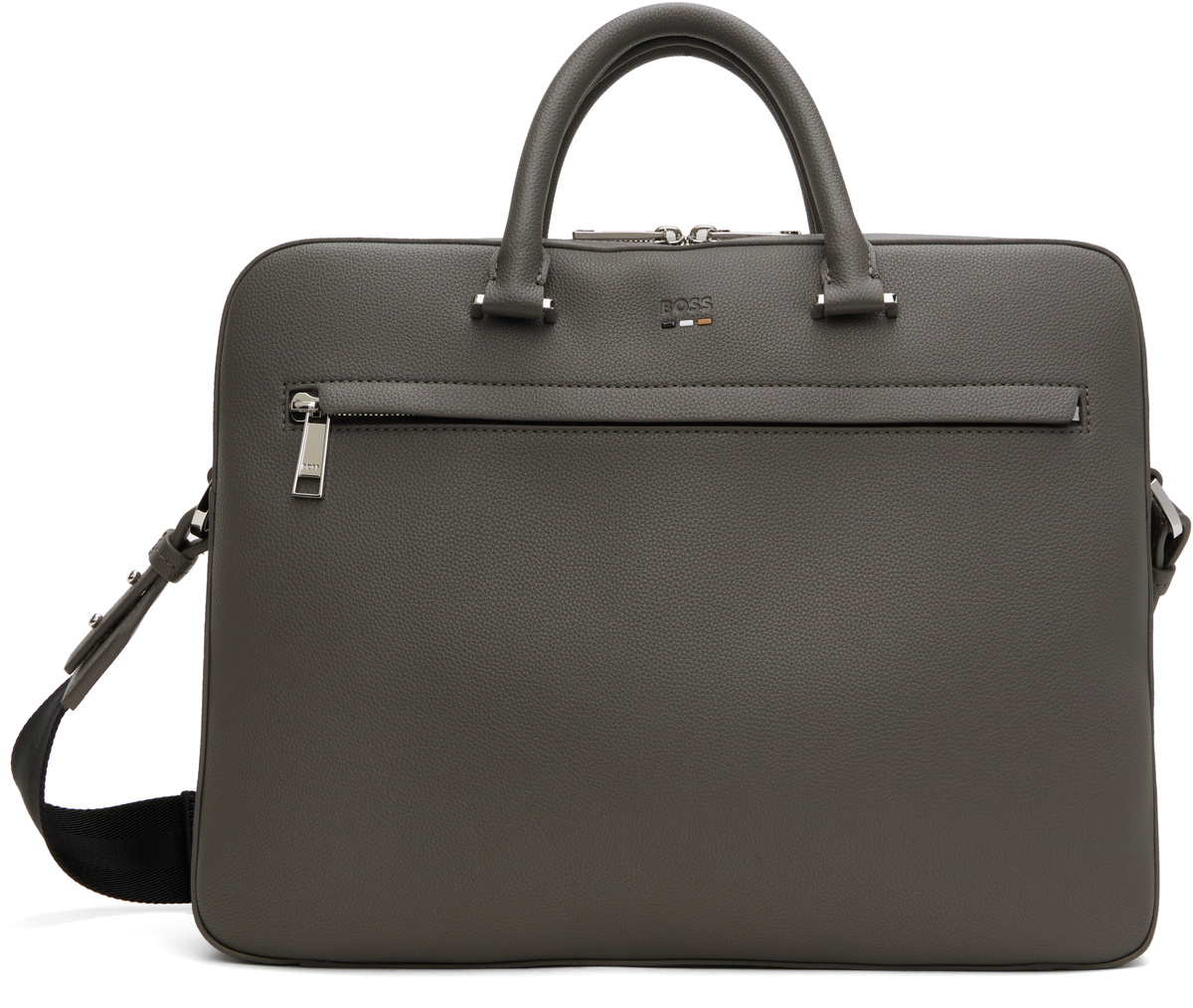 BOSS Gray Grained Faux-Leather Signature Briefcase BOSS