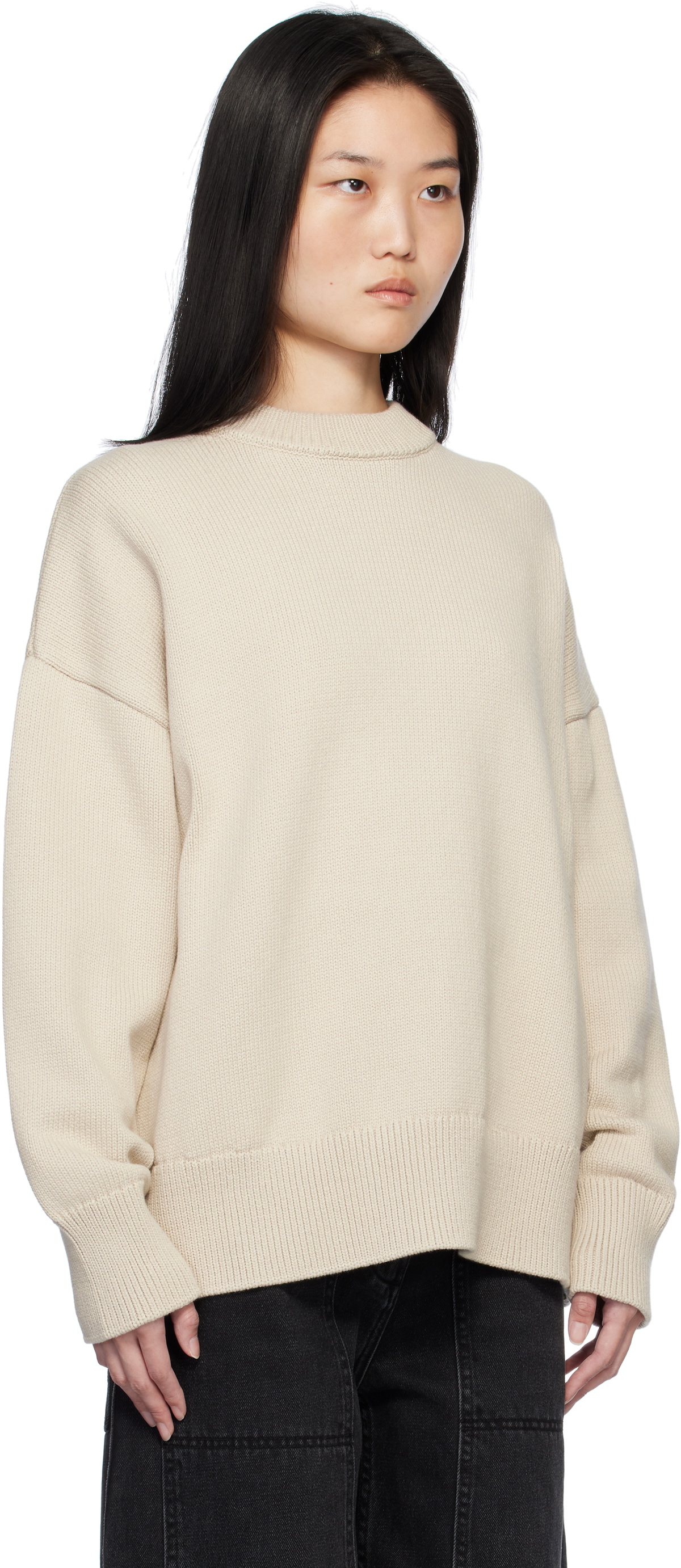 CO Beige Boyfriend Crew Sweater CO