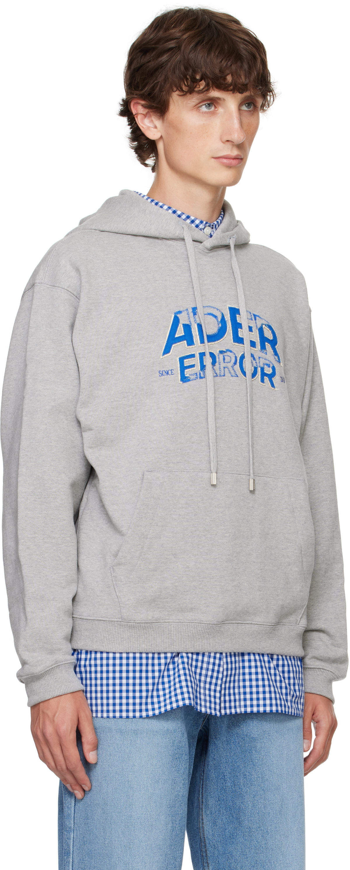 ADER error Gray Embroidered-Logo Hoodie ADER error