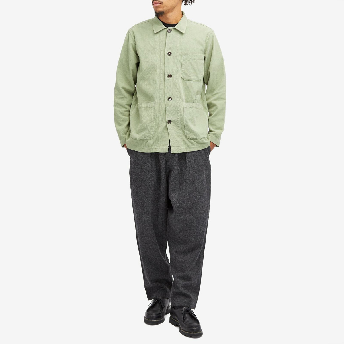 Universal Works Men's Fine Cord Bakers Overshirt in Light Olive ...
