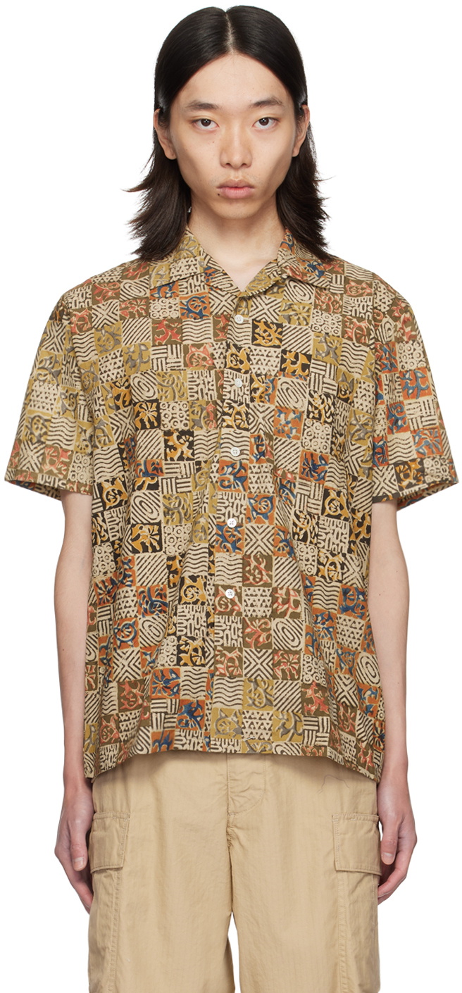 BEAMS PLUS Brown Block Print Shirt Beams Plus
