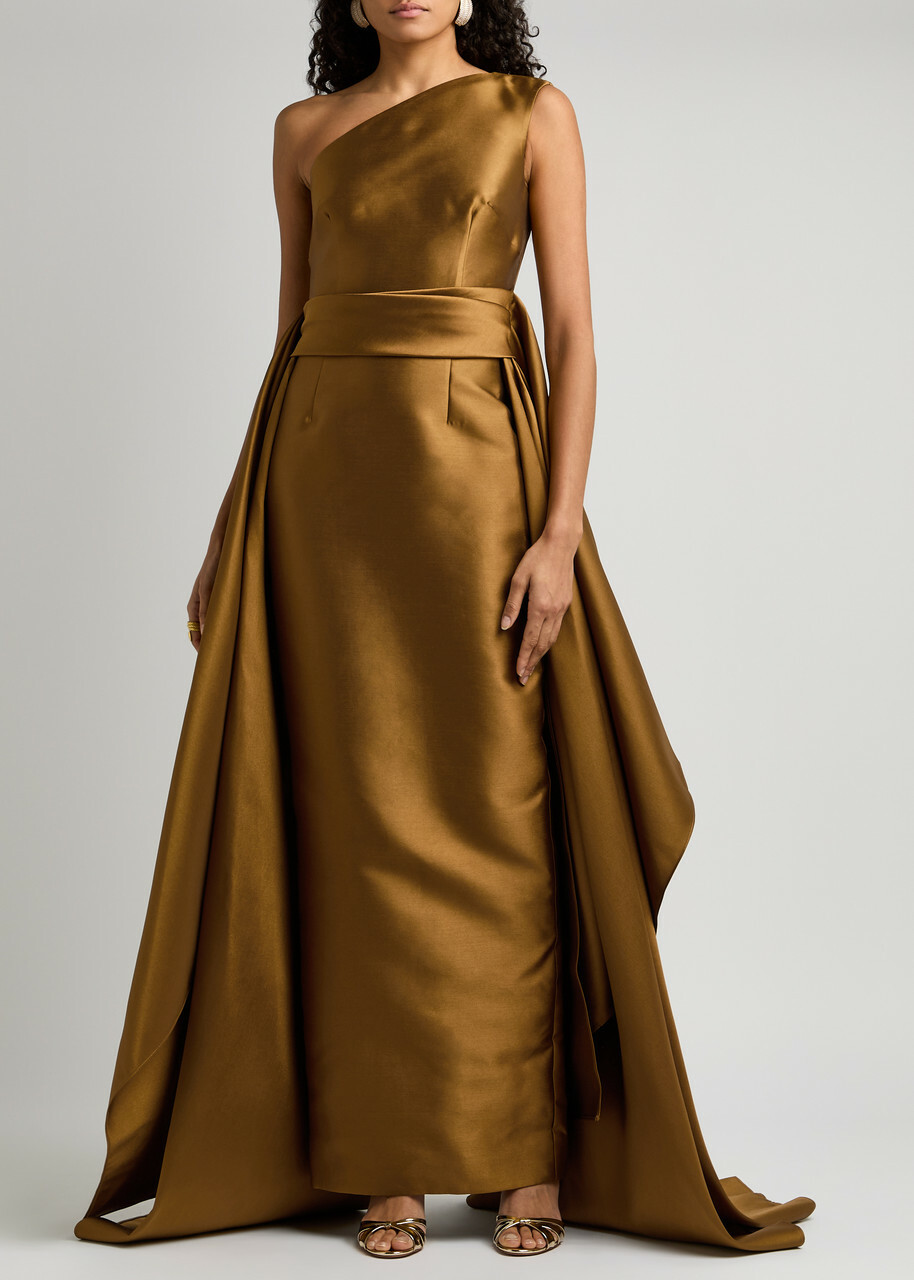 Solace London Charo One-shoulder Faille Gown Gold Solace London