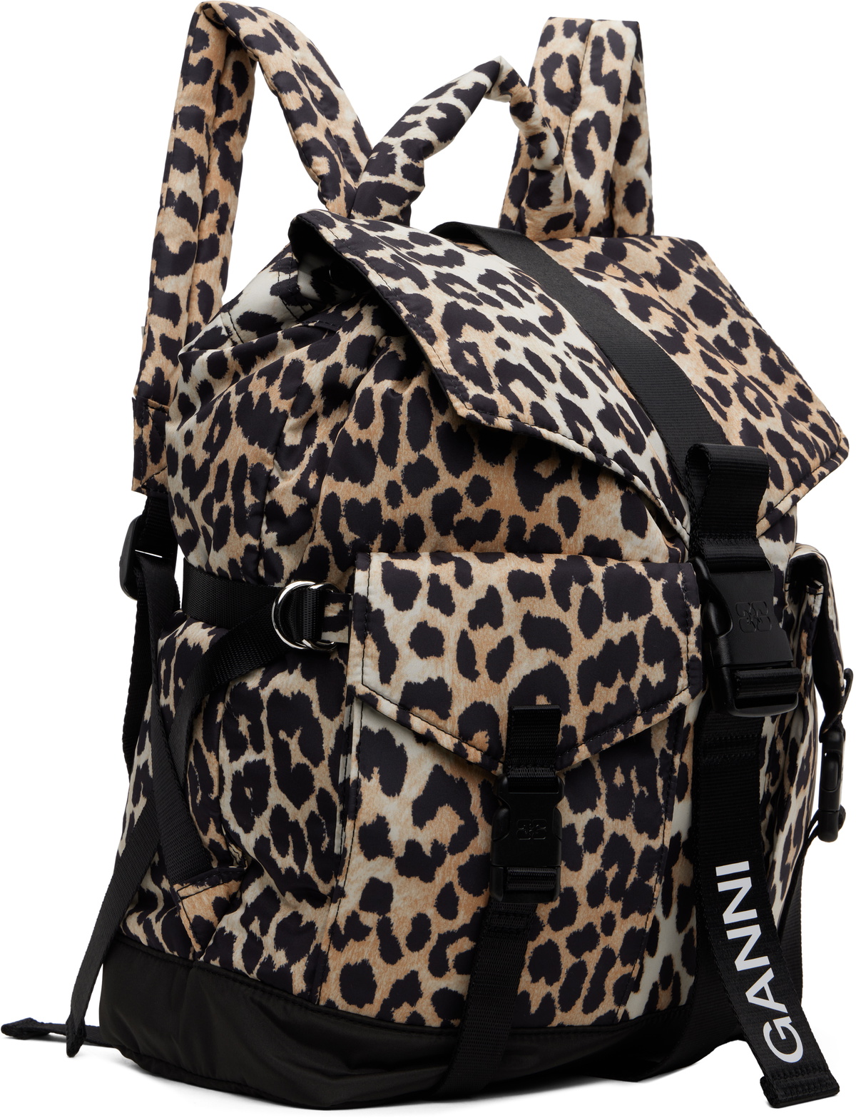 GANNI Black & Beige Leopard Tech Backpack GANNI