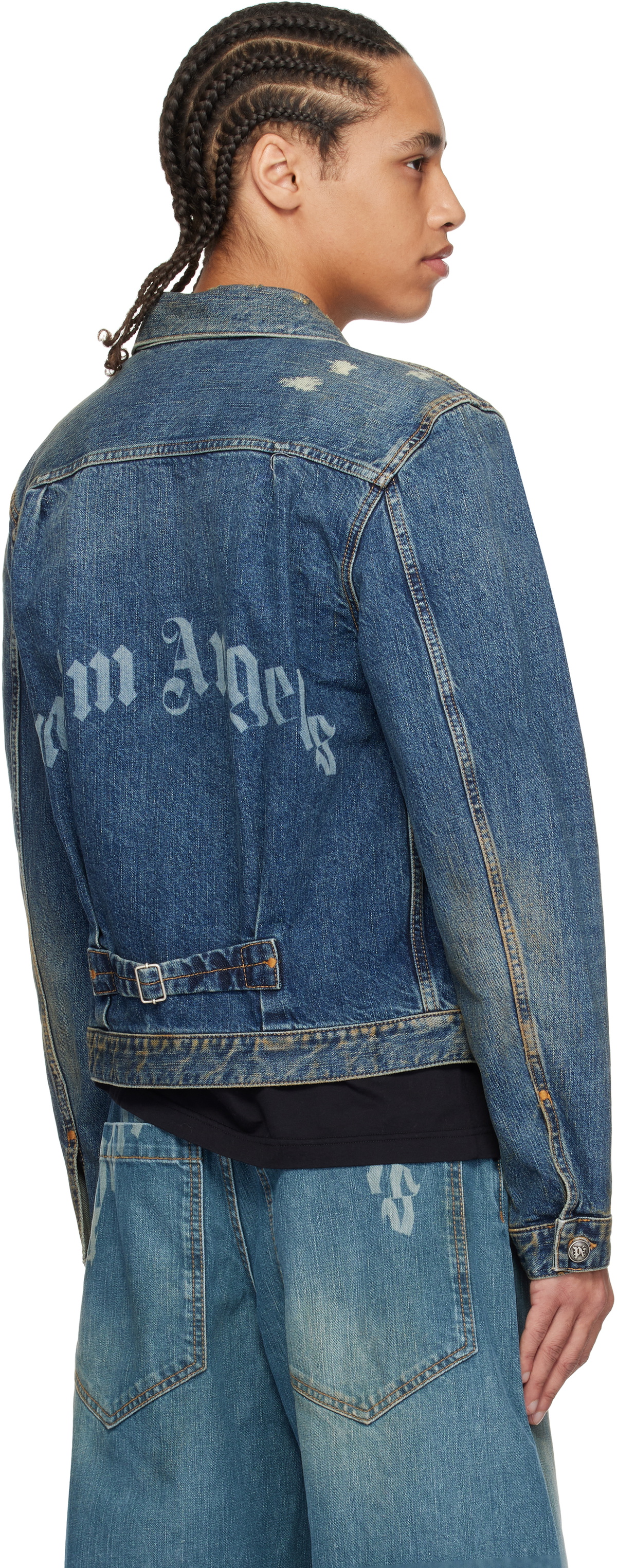 Palm Angels Blue Curved Logo Denim Jacket Palm Angels