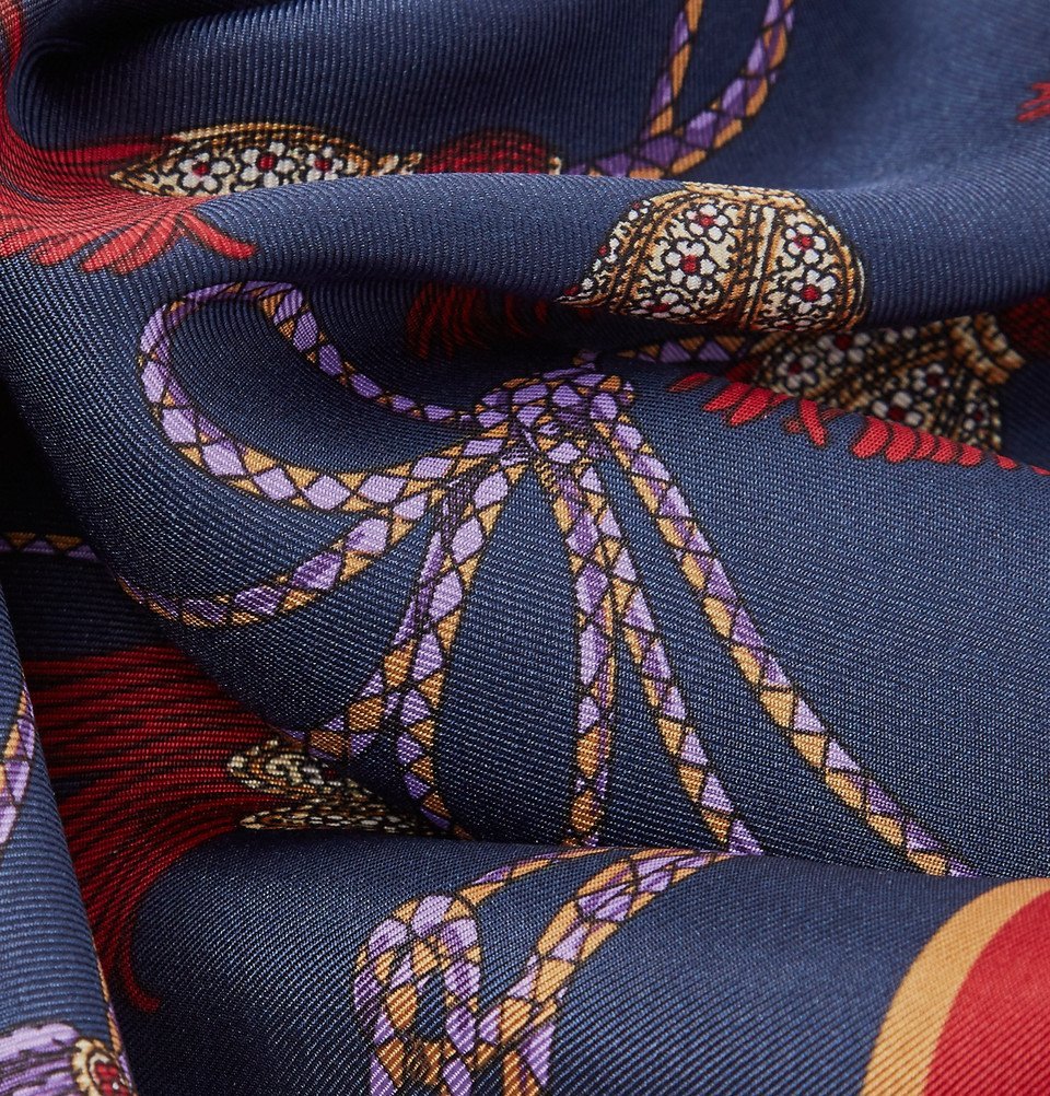 Gucci - Printed Silk-Twill Pocket Square - Men - Navy Gucci