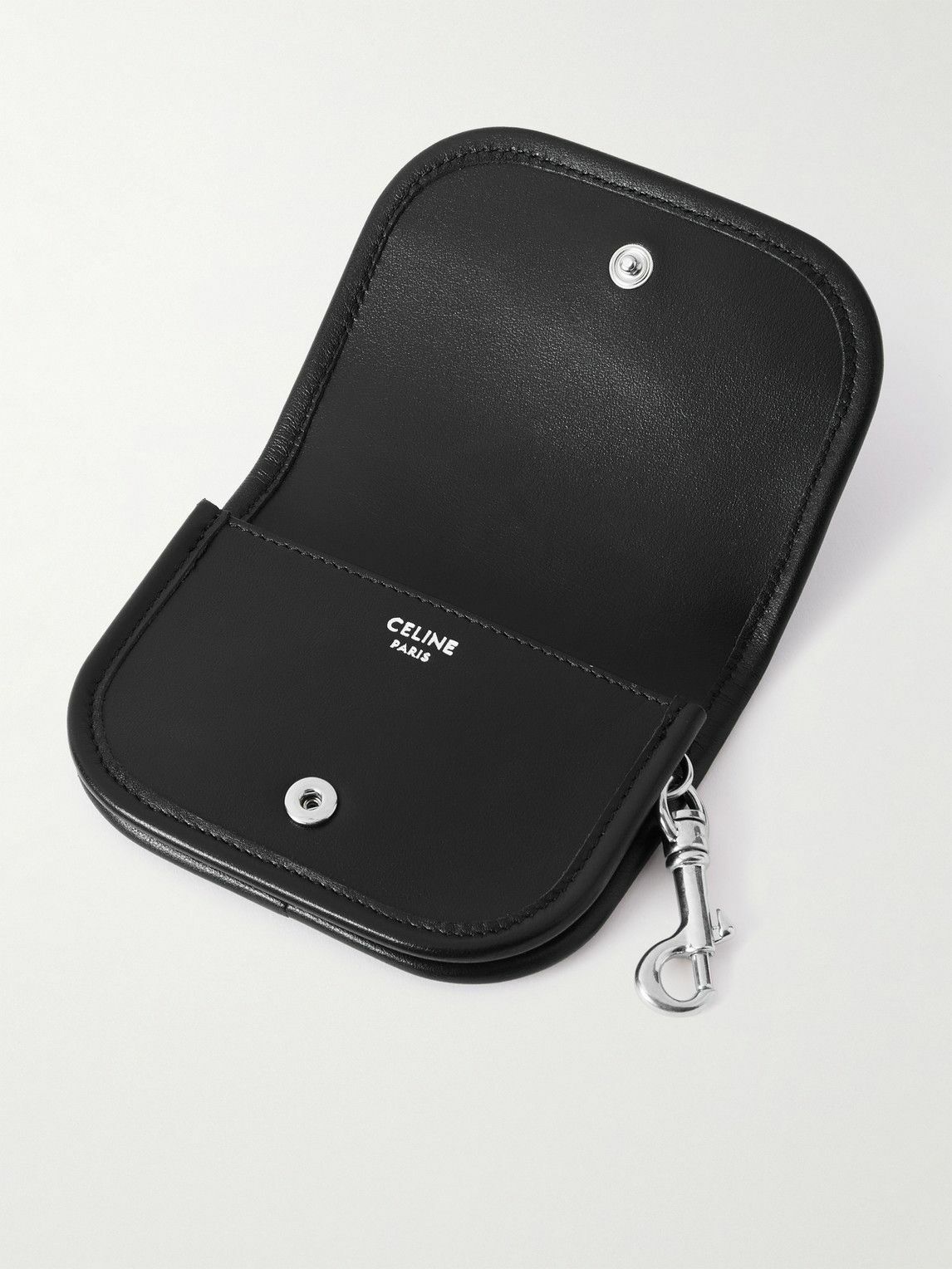 CELINE - Nano Logo-Embellished Leather and Silver-Tone Keyring Wallet ...