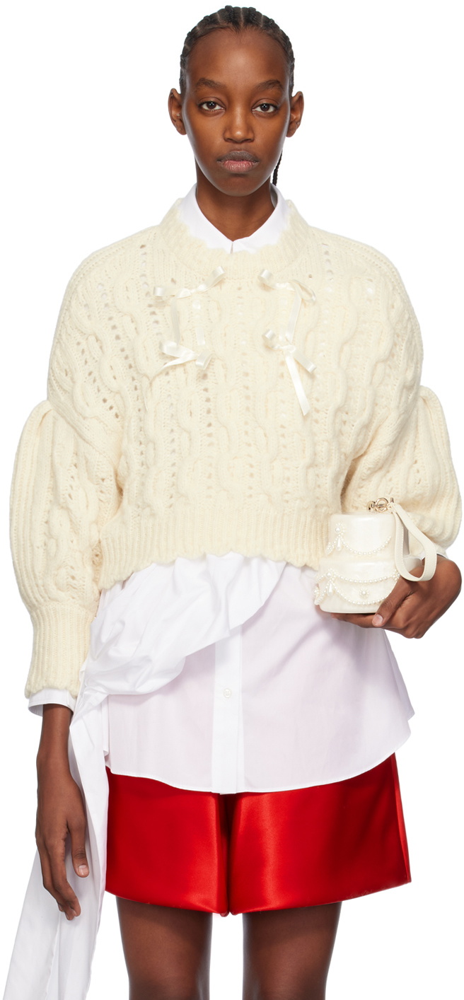 Simone Rocha Off-White Ribbon Sweater Simone Rocha