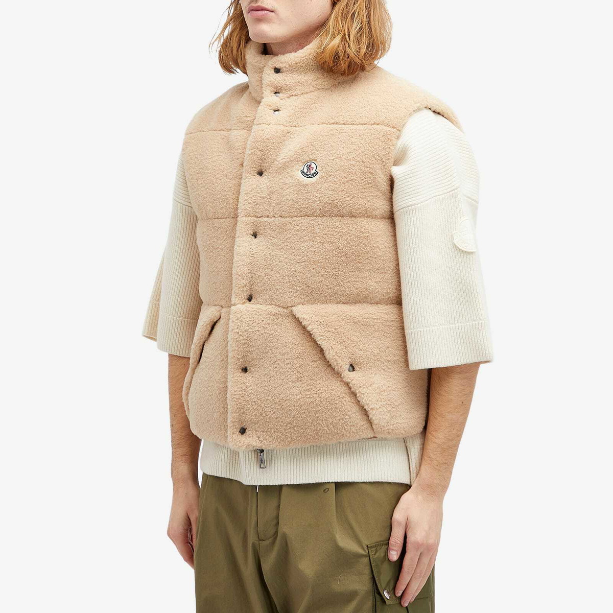 Moncler Men's Colbricon Teddy Fleece Vest in Brown Moncler