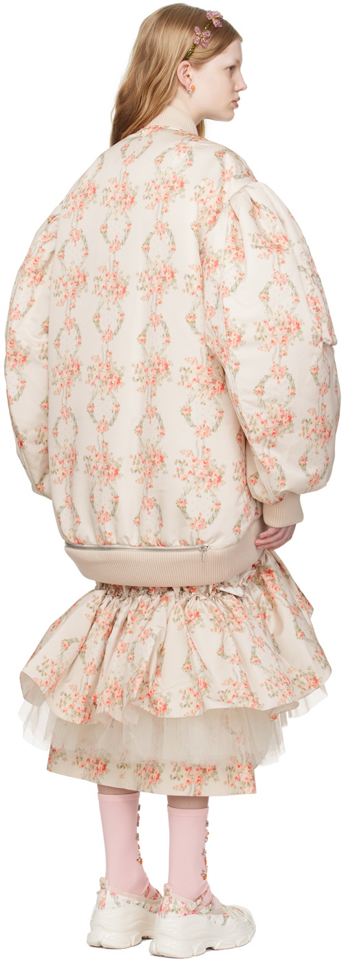 Simone Rocha Beige Oversized Daisy Embellished Bomber Jacket Simone Rocha
