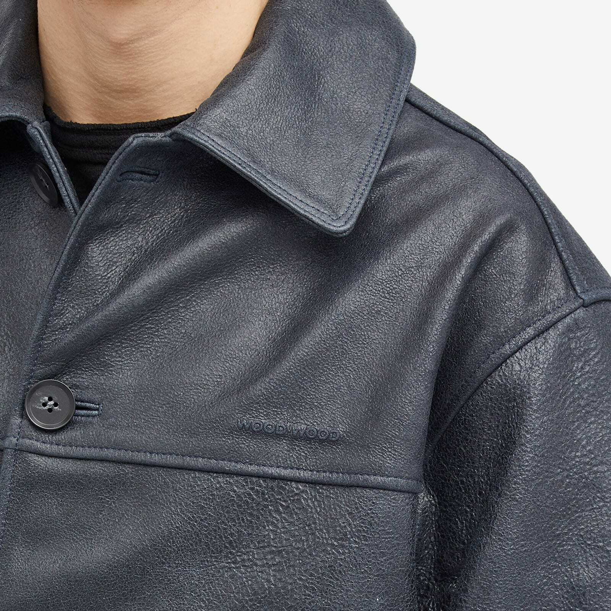 Wood Wood Men's Wilkie Leather Jacket in Navy Wood Wood
