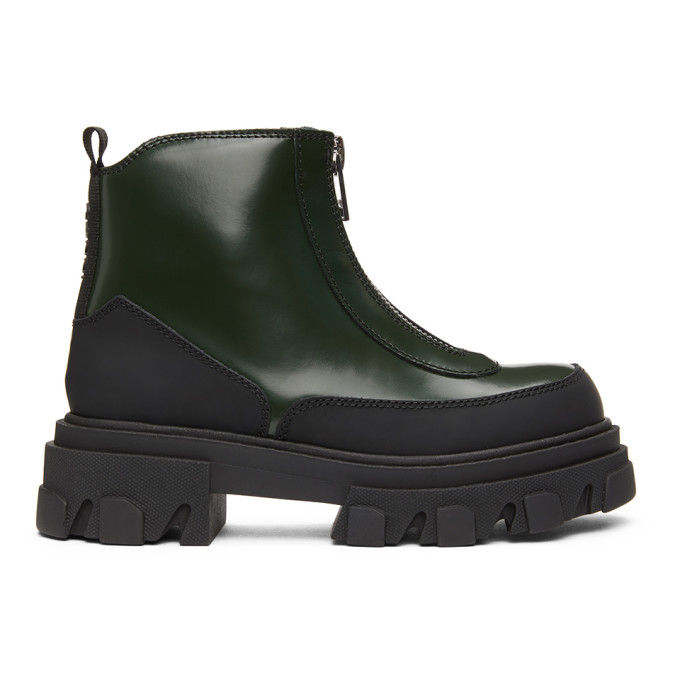 GANNI Green Brush Off Zipper Boots GANNI