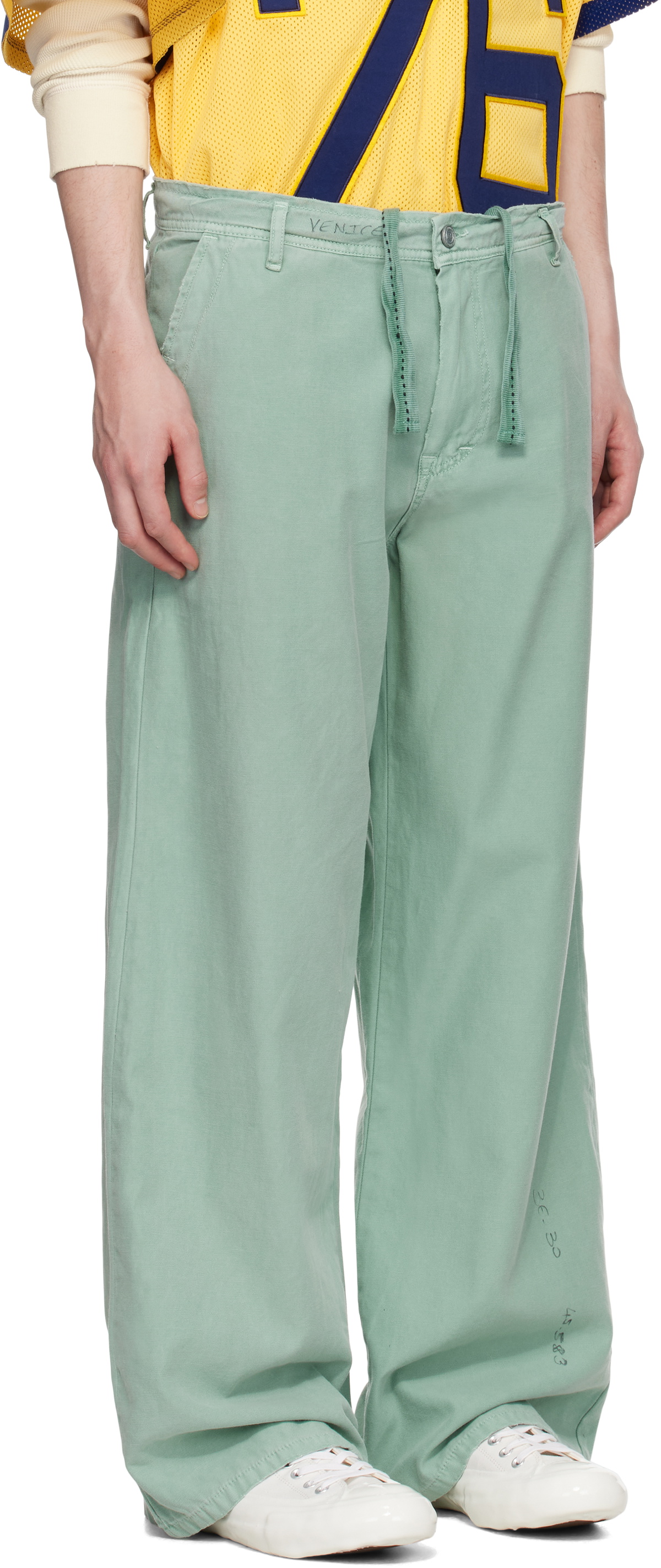 ERL Green Distressed Chino Woven Trousers ERL