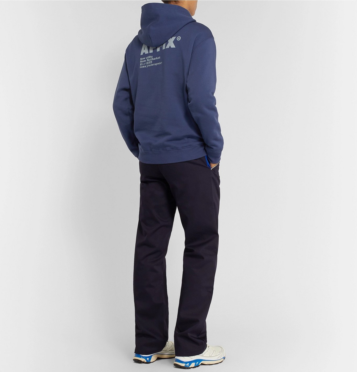 AFFIX - Logo-Print Fleece-Back Cotton-Jersey Hoodie - Blue Affix